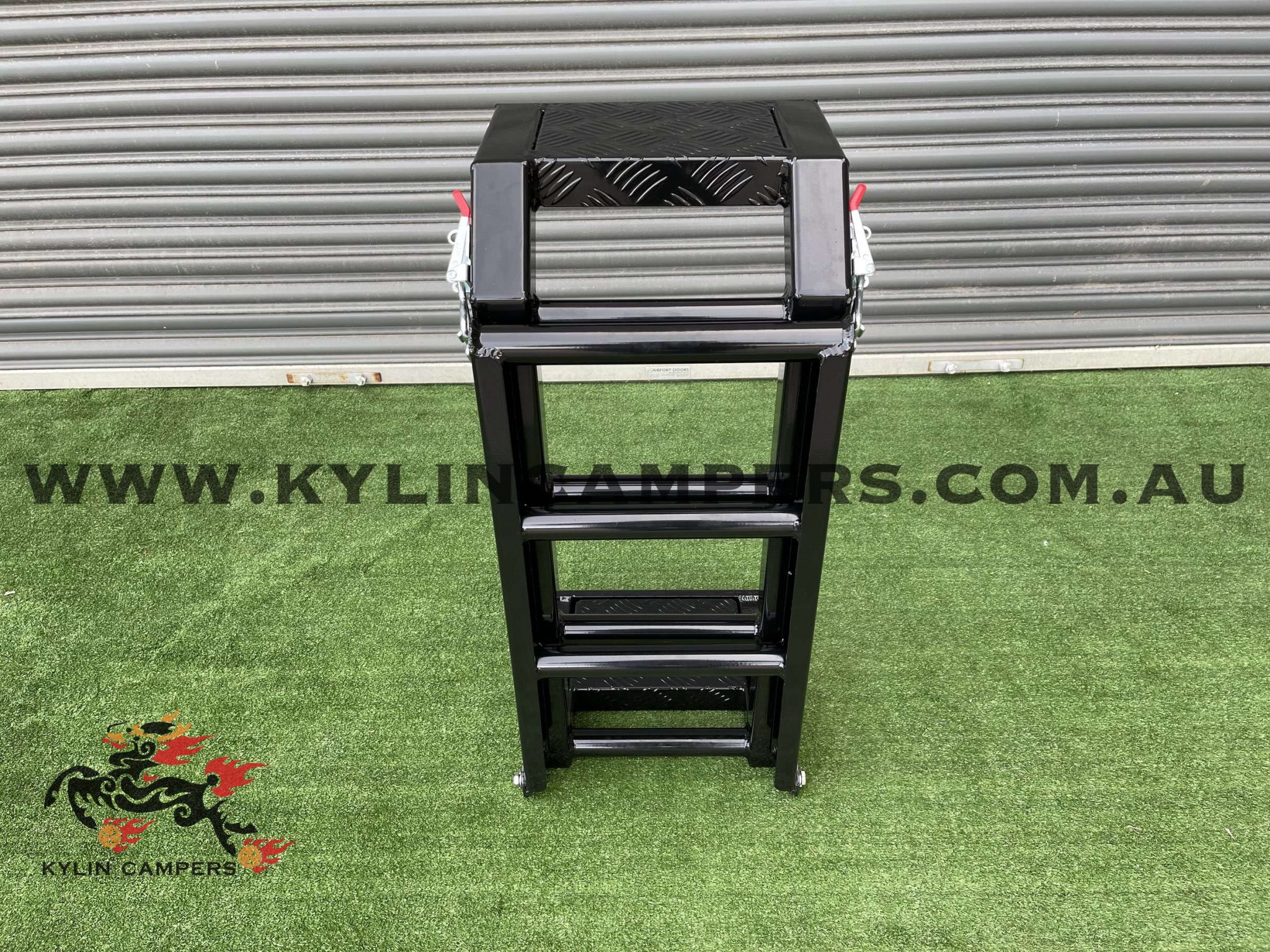 Adjustable Black Alloy Ladder for Ute Canopy -Kylin Campers