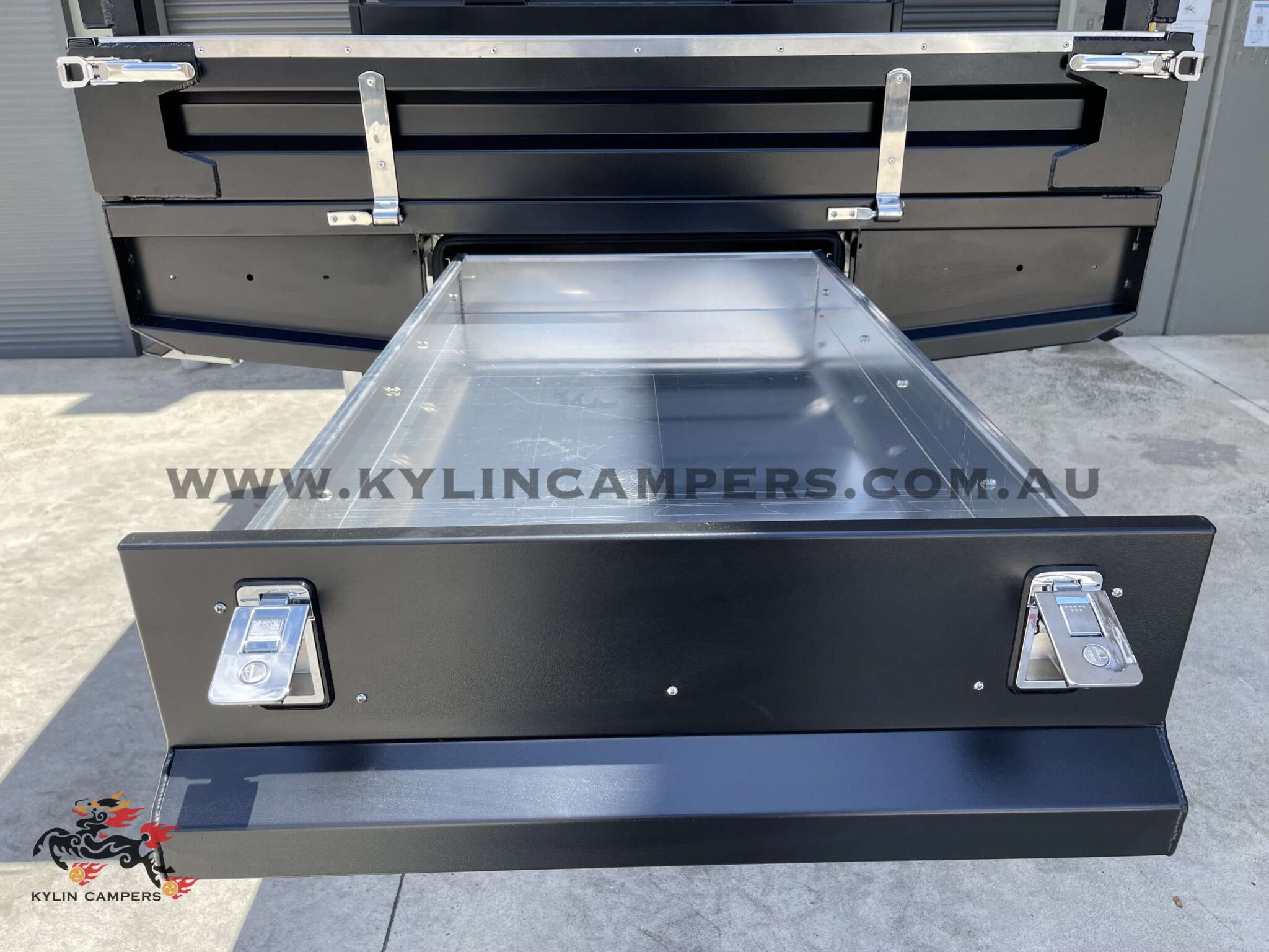 Dual Cab Aluminium Ute Tray - Satin Black (1880L)Kylin Campers
