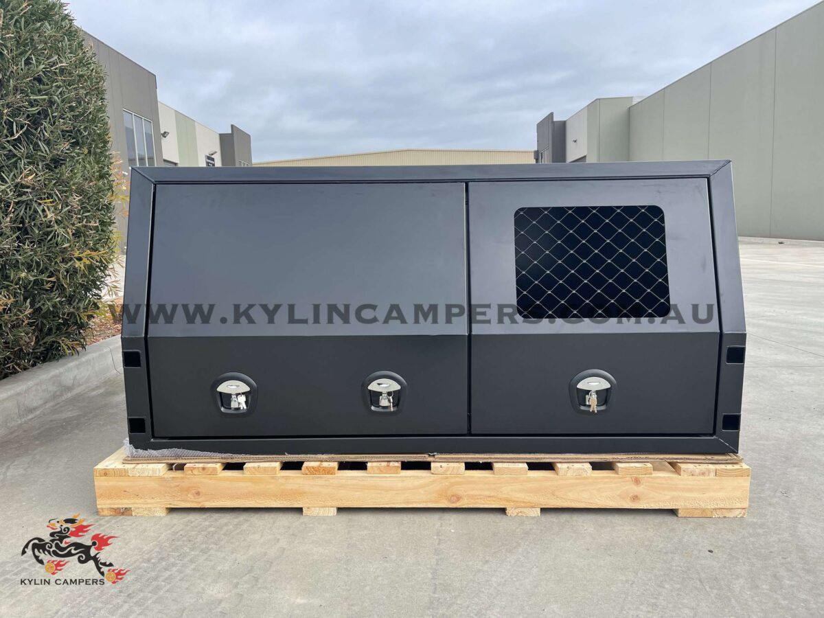 1800L Dual Cab Jack Off Black Alloy Jack off Canopy with 1 dog box ...