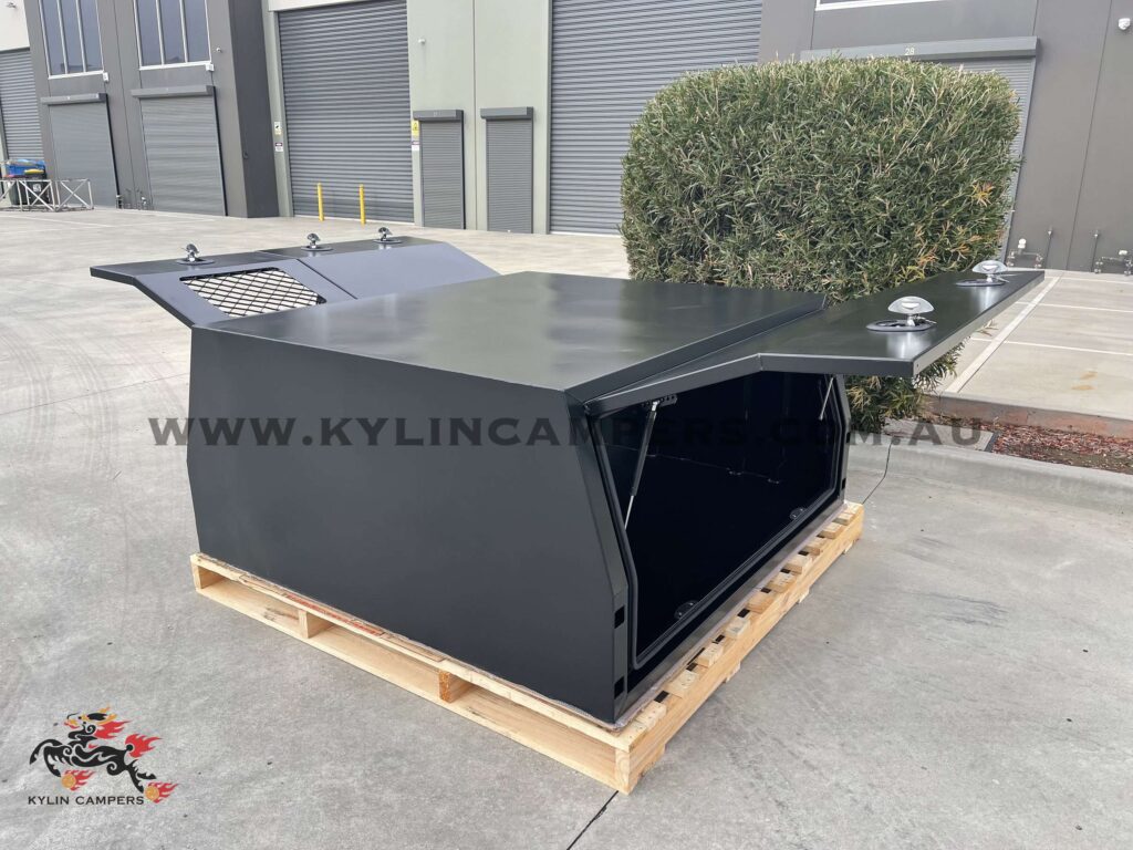 1800L Dual Cab Jack Off Black Alloy Jack off Canopy with 1 dog box ...