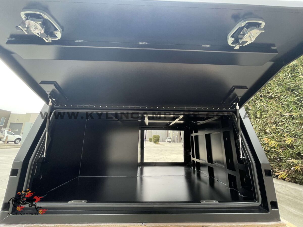 1800L Dual Cab Jack Off Black Alloy Jack off Canopy with 1 dog box ...